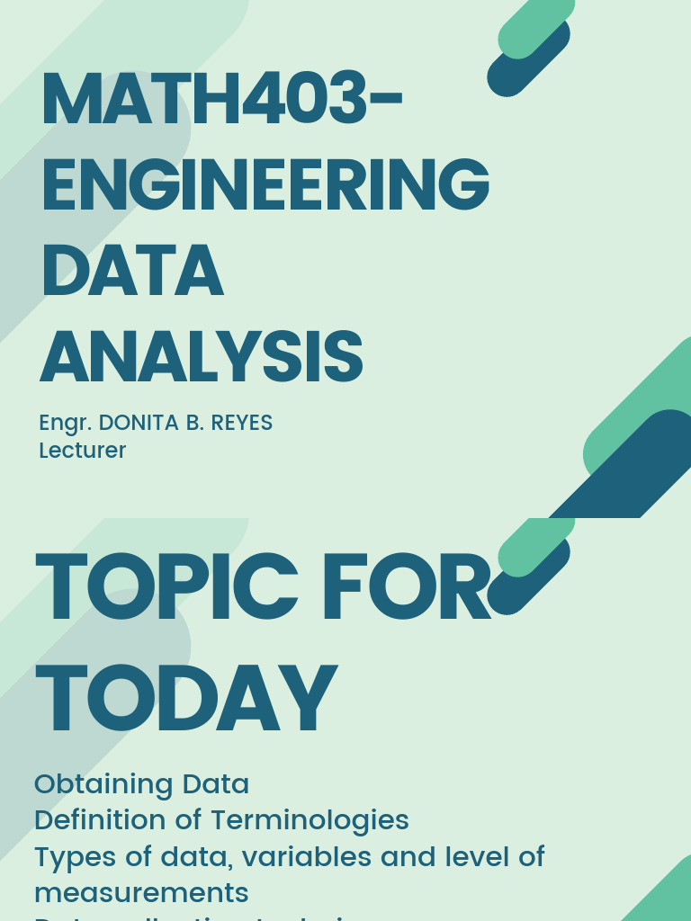 MATH403-Engineering Data Analysis: Engr. Donita B. Reyes Lecturer | Download Free PDF ...