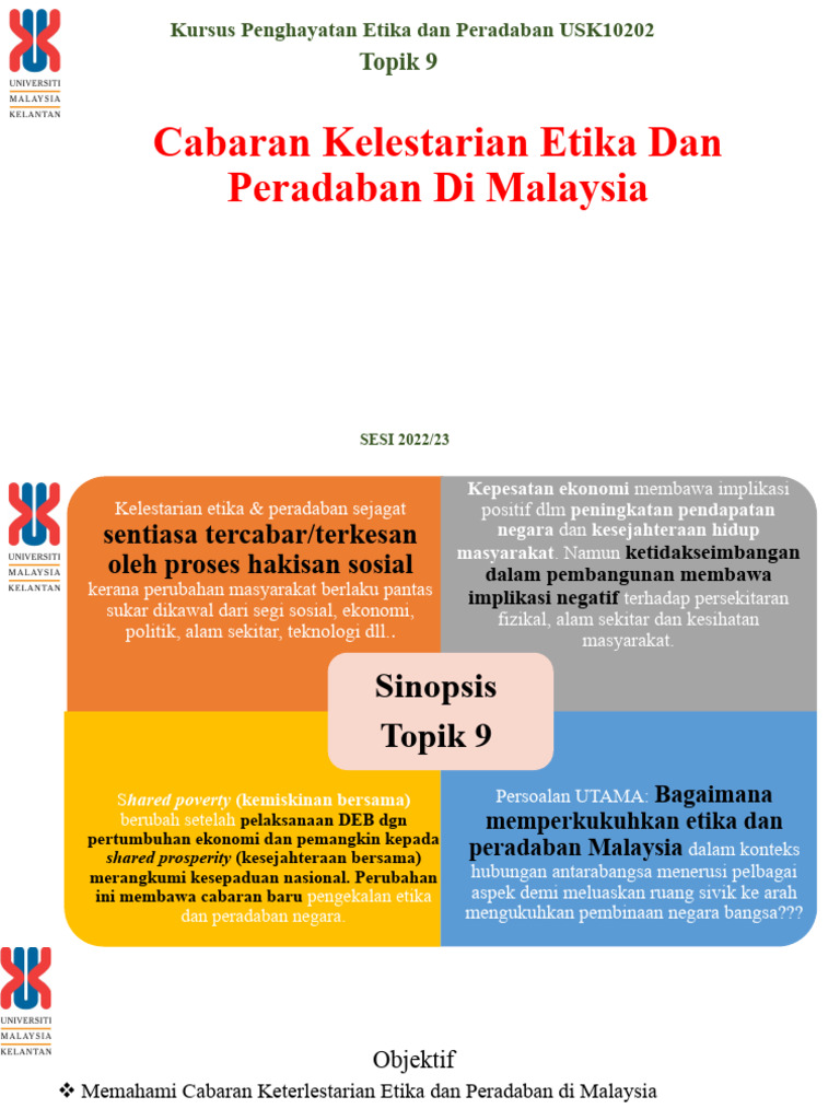 Cabaran Kelestarian Etika Dan Peradaban Di Malaysia: Topik 9 | PDF