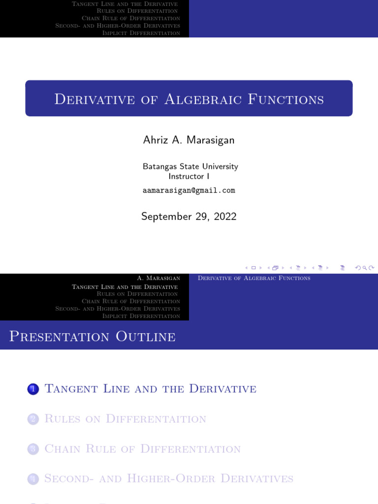 Derivative of Algebraic Function | PDF | Derivative | Tangent