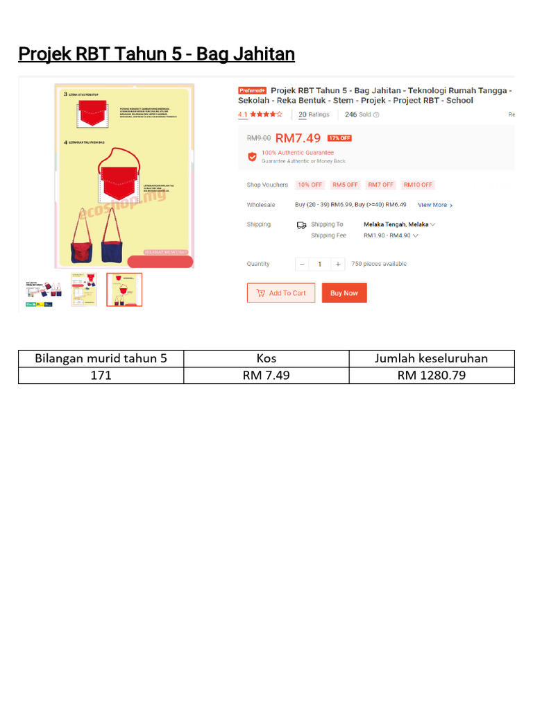 Projek RBT Tahun 5 - Bag Jahitan | PDF