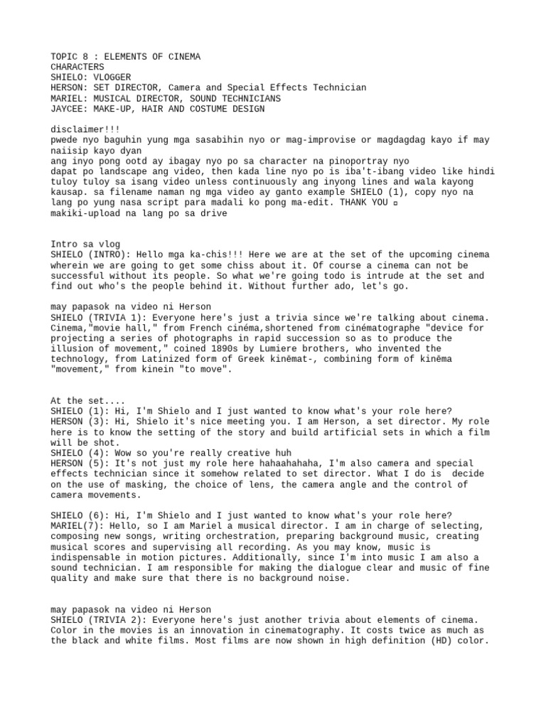 Topic 8 Elements of Cinema | PDF | Language Arts & Discipline