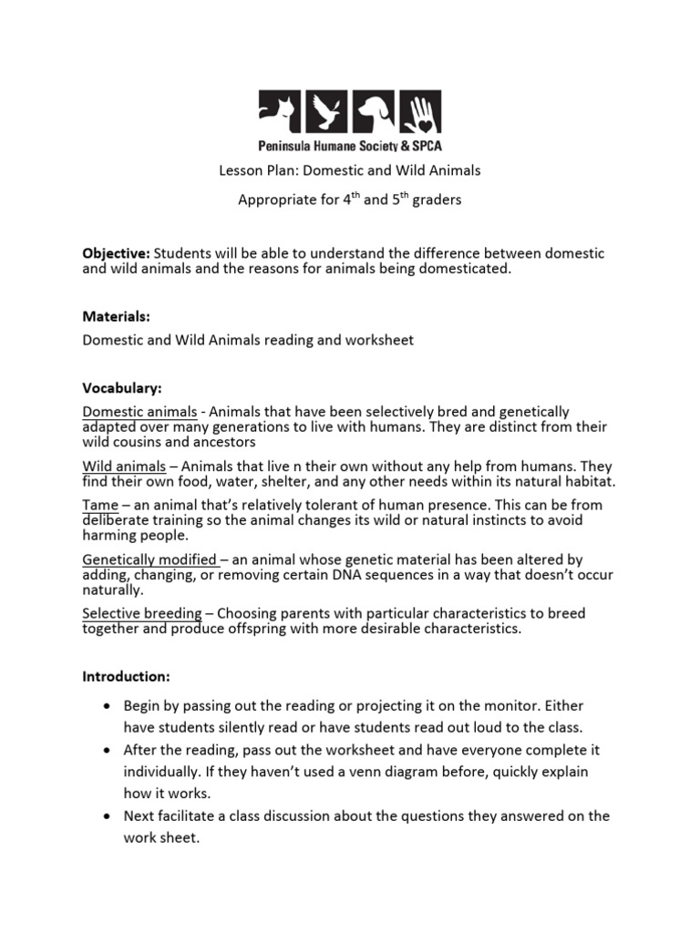 Domestic vs. Wild Animals Lesson | PDF | Domestication | Genetics