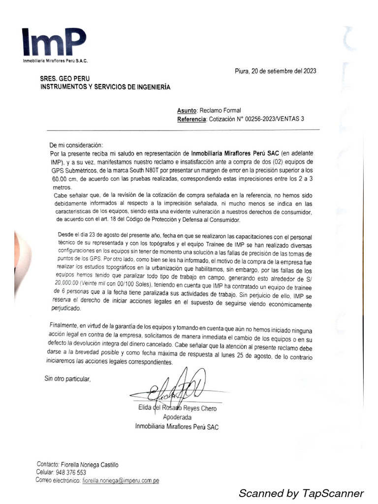 Carta de Reclamo Formal A Geoperu | PDF Carta de Reclamo Formal A Geoperu | PDF