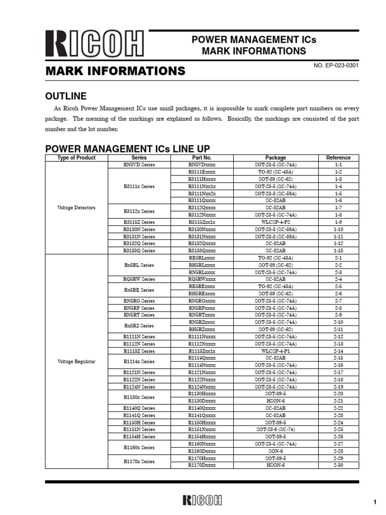 Ricoh Power Management IC Markings | PDF