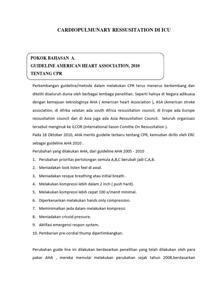 Materi Inti No. 2. Cardiopulmunary Ressusitation Di Icu Materi Intermediate | PDF