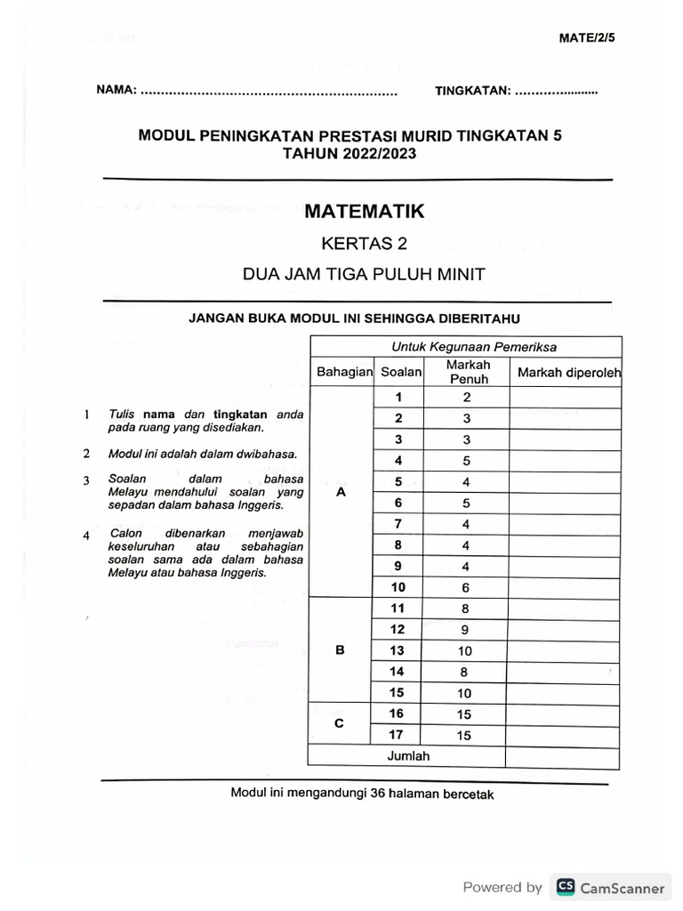 Matematik K2 Trial 2022 | PDF