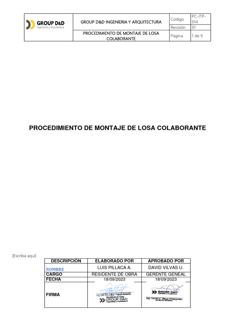 14.procedimiento Escrito de Trabajo Seguro - Montaje de Losa Colaborante1 | PDF | Soldadura ...