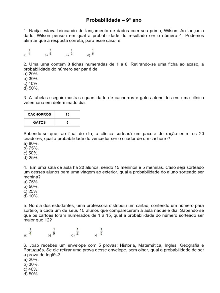 Probabilidade 9 Ano | PDF