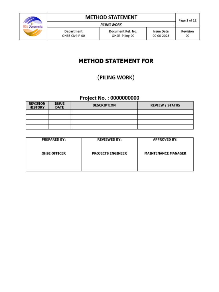 Method Statement For Piling | PDF