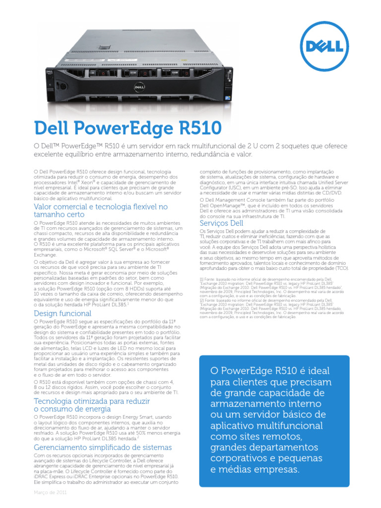 PowerEdge R510 Spec Sheet - BR | PDF | Disco de estado sólido | Drive ...