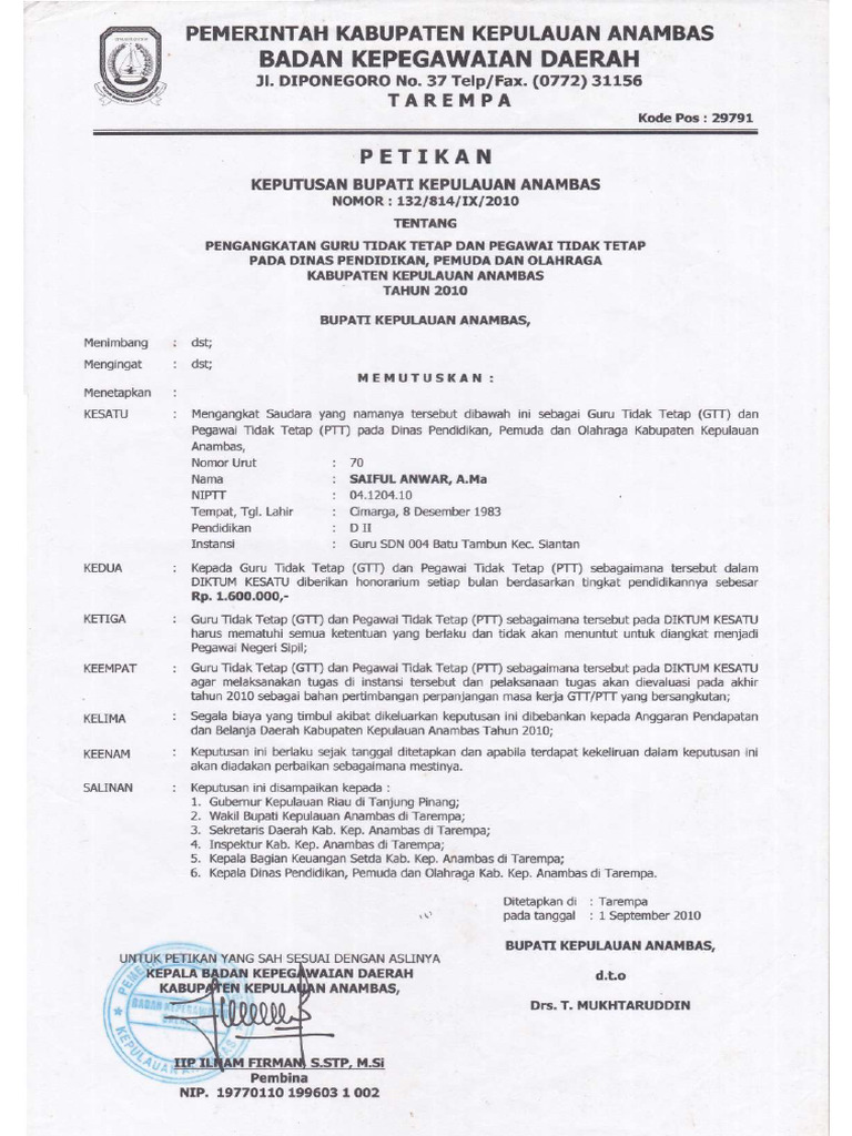 SK PTT Saiful Anwar 2010 | PDF