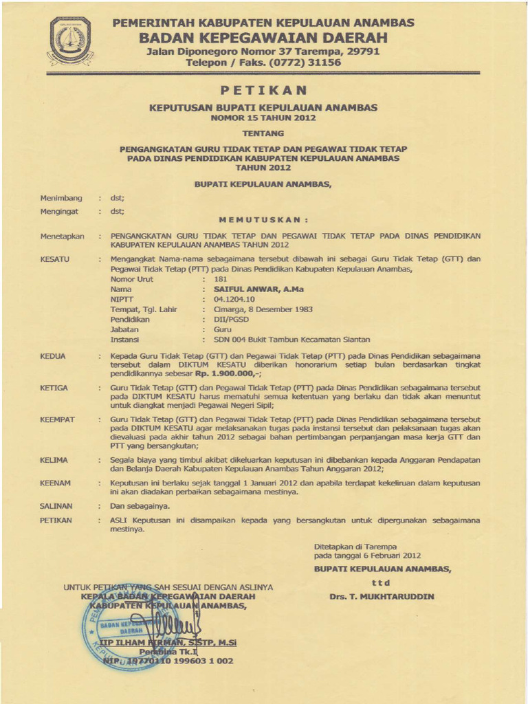 SK PTT Saiful Anwar 2012 | PDF