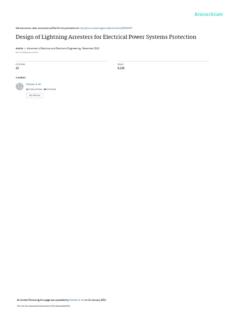 Design of Lightning Arrest Ers For Electrical Power Systems Protection ...