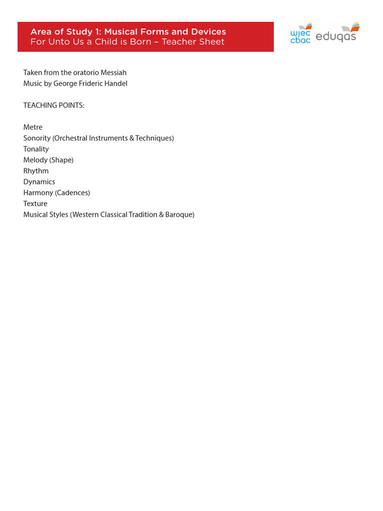 For Unto Us A Child Is Born Teacher Sheet | PDF