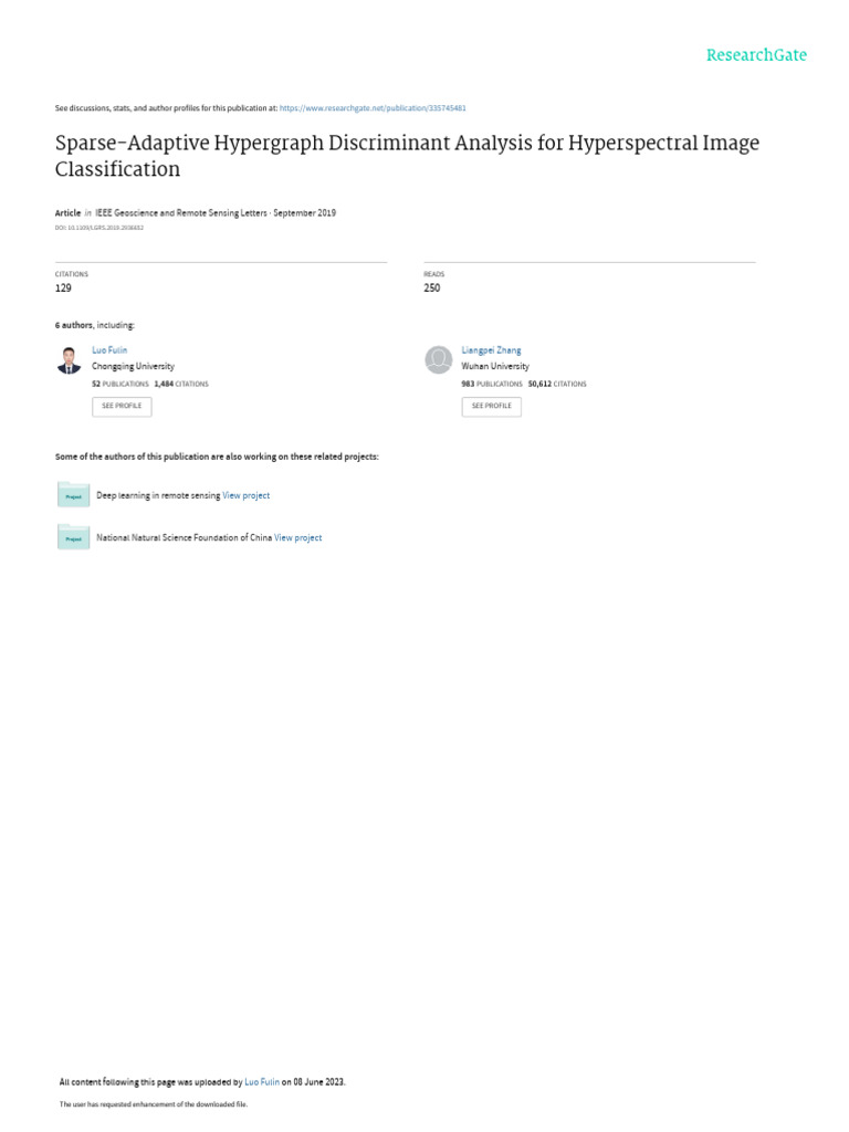 Sparse Adaptive Hypergraph Discriminant Analysis For Hyperspectral Image Classification Pdf 3183