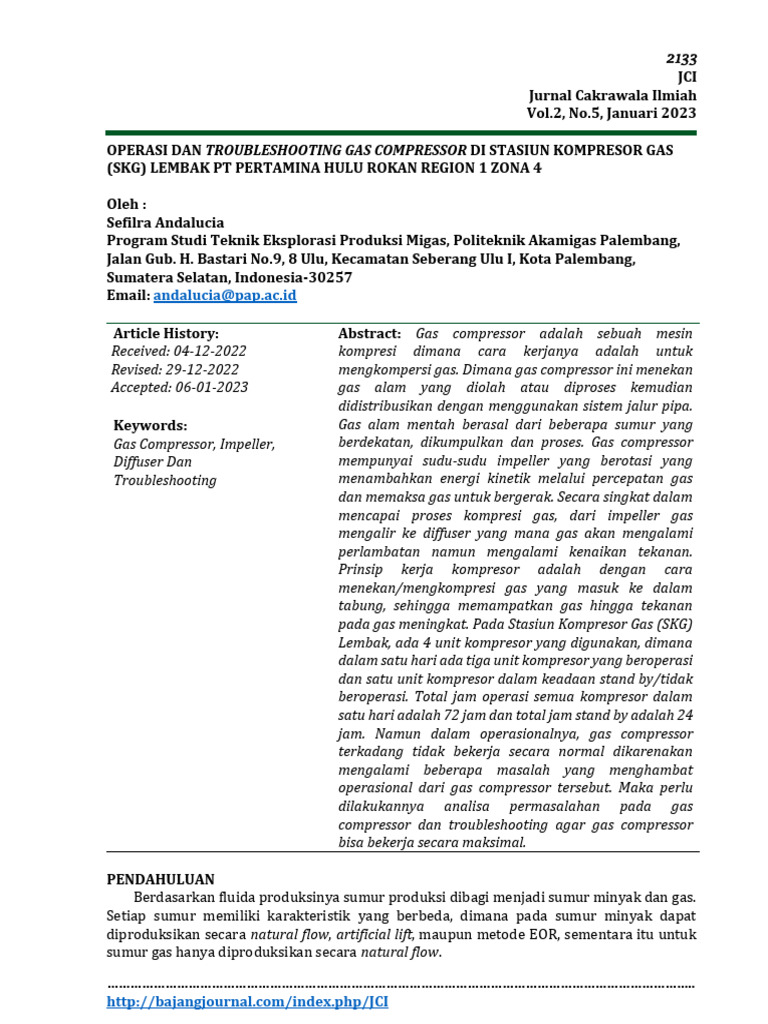 Operasi Dan Troubleshooting Gas Compressor Di Stas | PDF