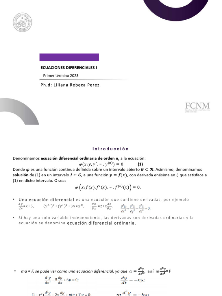 Presentacion Introduccion y Ecuaciones Diferenciales de Primer Orden ...