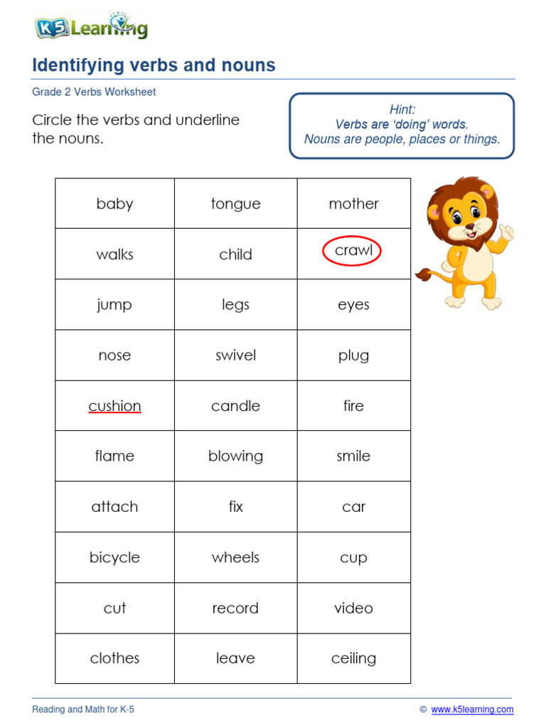 Identifying Verbs and Nouns Worksheet | PDF