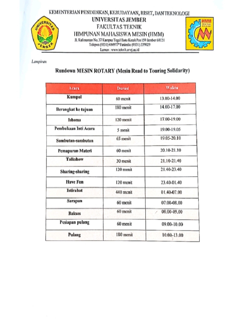 Rundown Acara Touring 2023 | PDF