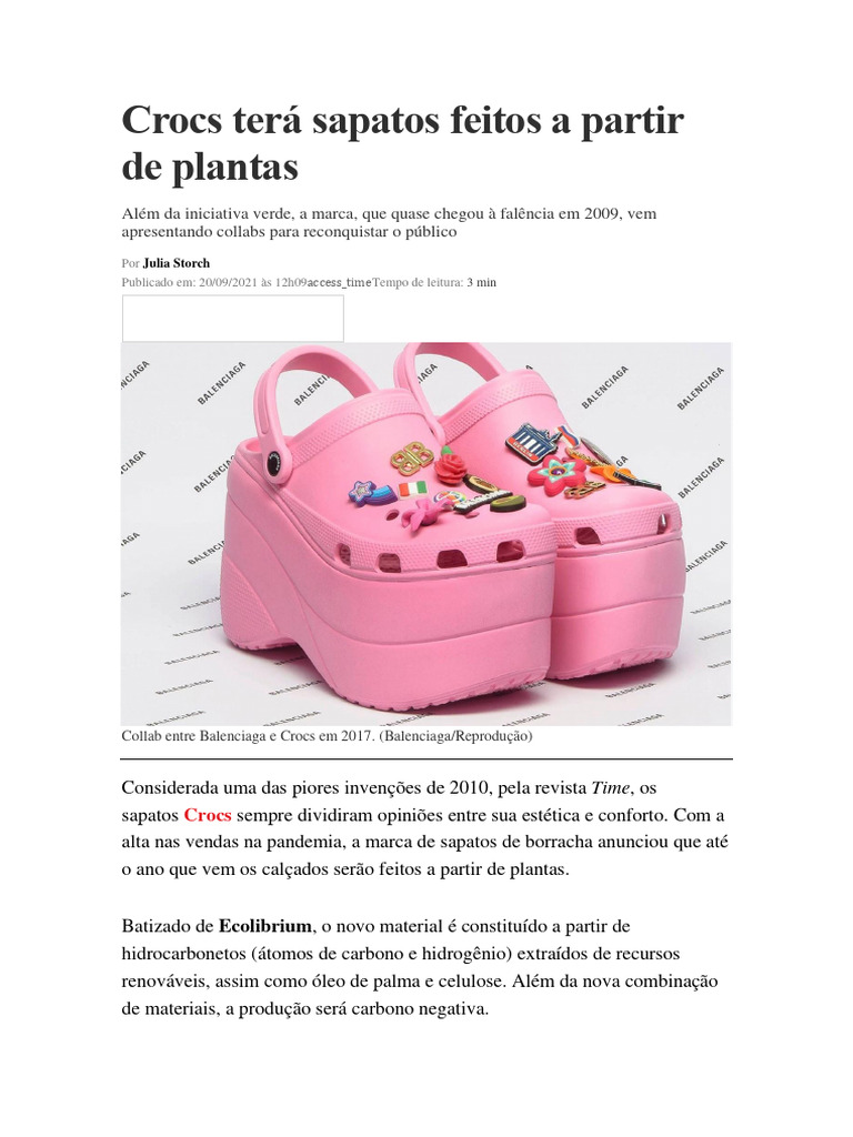 Artigo - Crocs Terá Sapatos Feitos A Partir de Plantas | PDF