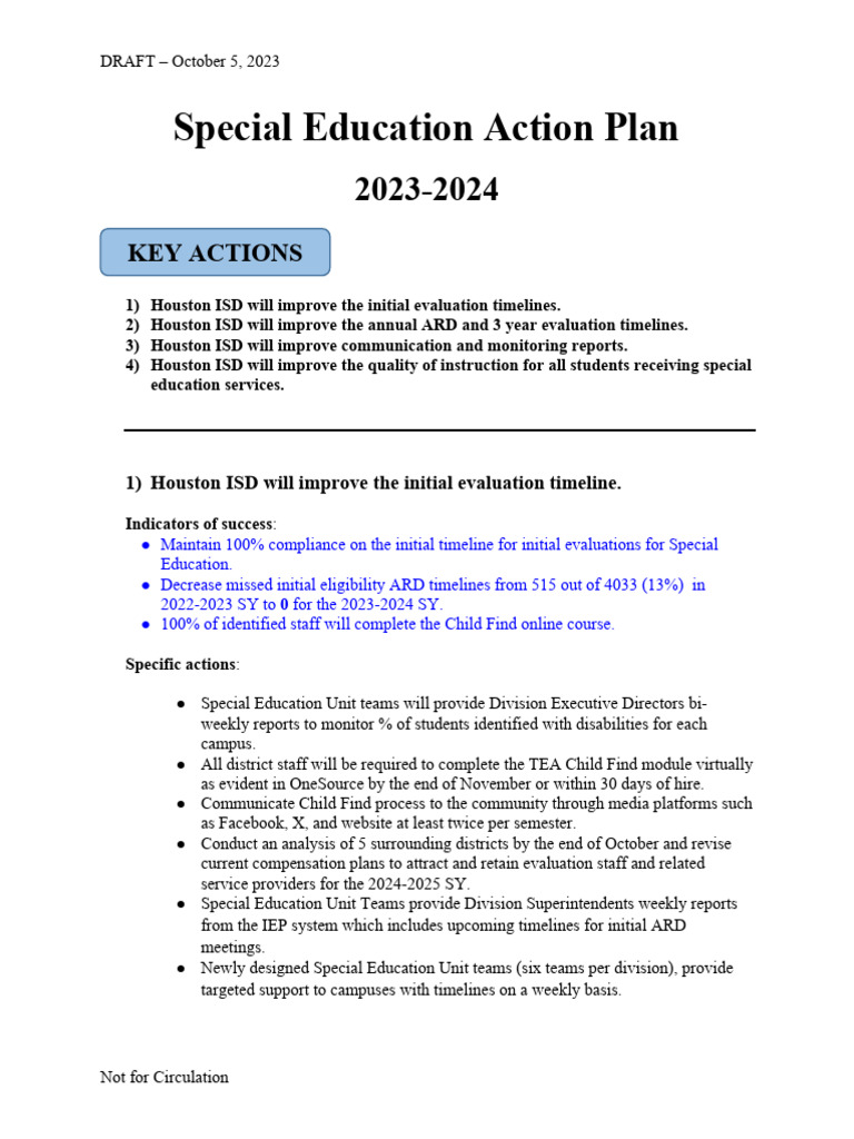 HISD Special Education Action Plan 2023-24 | PDF