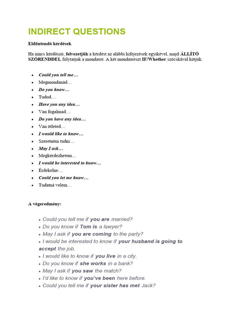 Indirect Questions | PDF