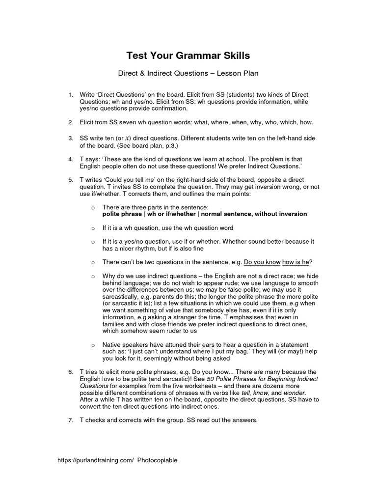 Direct and Indirect Questions Complete Pack | PDF