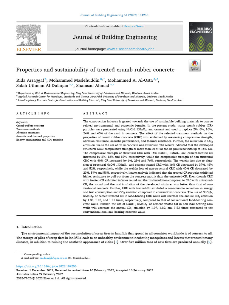 Sustainable Crumb Rubber Concrete | PDF