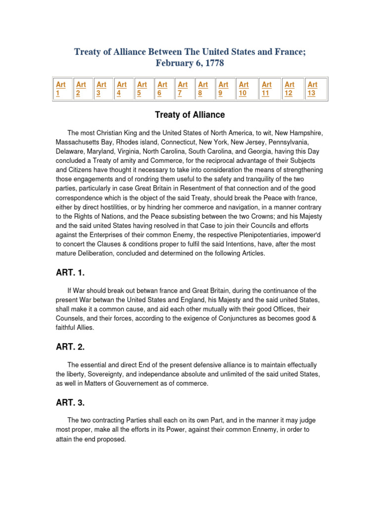 Treaty of Alliance US-France 1778 | Download Free PDF | Treaty | Government