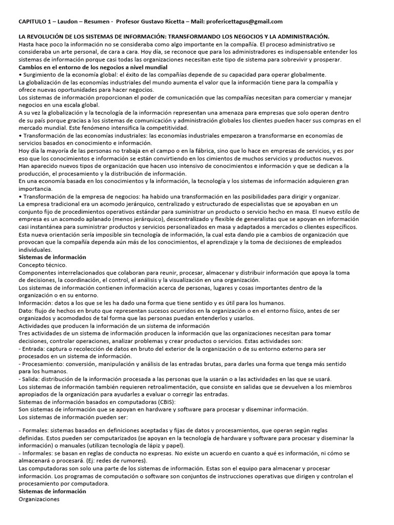Resumen Capitulo 1 Laudon | PDF