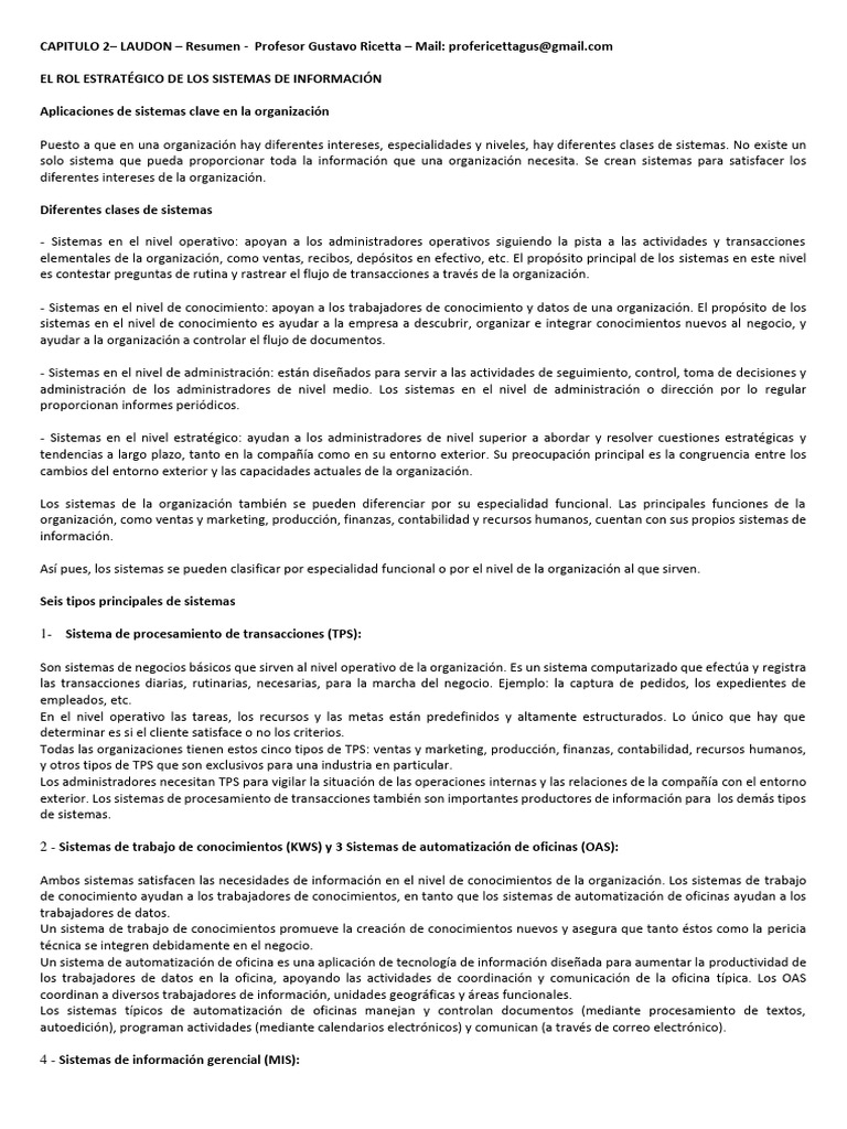 Resumen Capitulo 2 Laudon | PDF