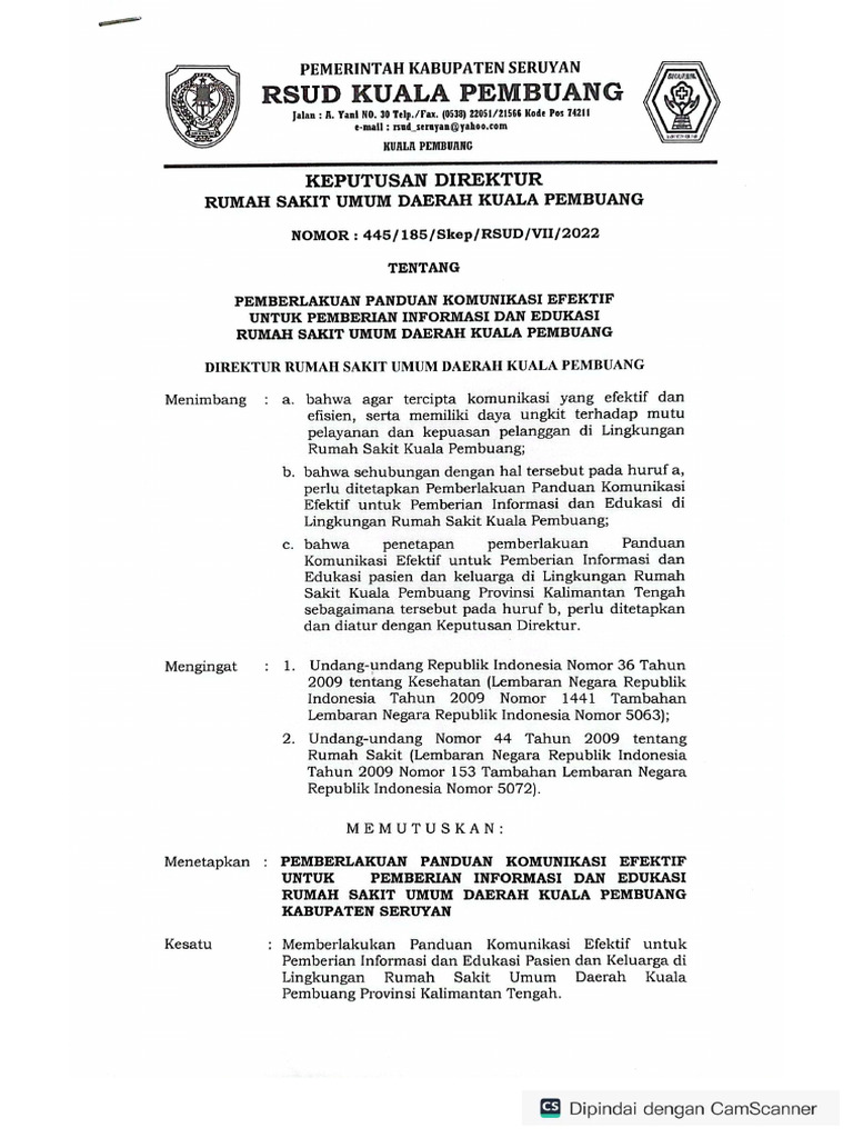 SK Pemberlakuan Panduan Komunikasi Efektif | PDF