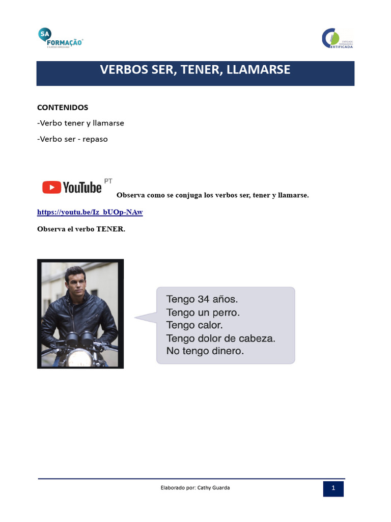 Verbos Ser, Tener y Llamarse: Guía | PDF | Artes del Lenguaje y ...