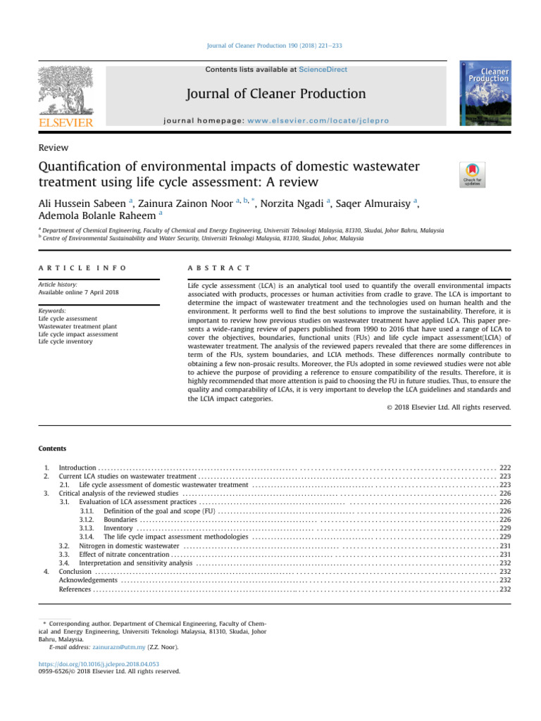 Quantification of Environmental Impacts of Domestic Wastewater | PDF Quantification of Environmental Impacts of Domestic Wastewater | PDF