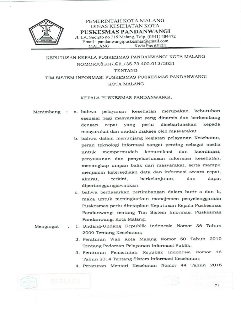 SK Tim SIP Puskesmas | PDF