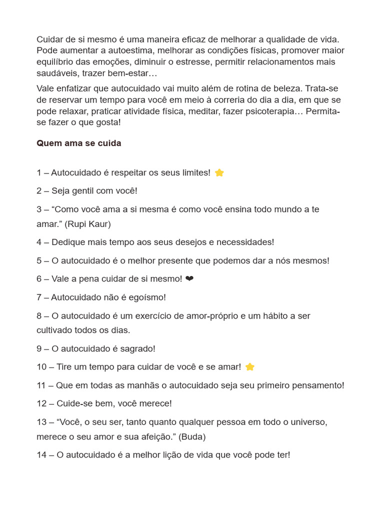 Listadeautocuidado | PDF | Carreira e Crescimento | Autoajuda