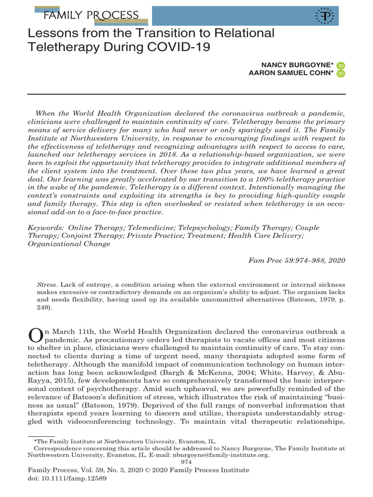 Teletherapy Insights During COVID-19 | PDF