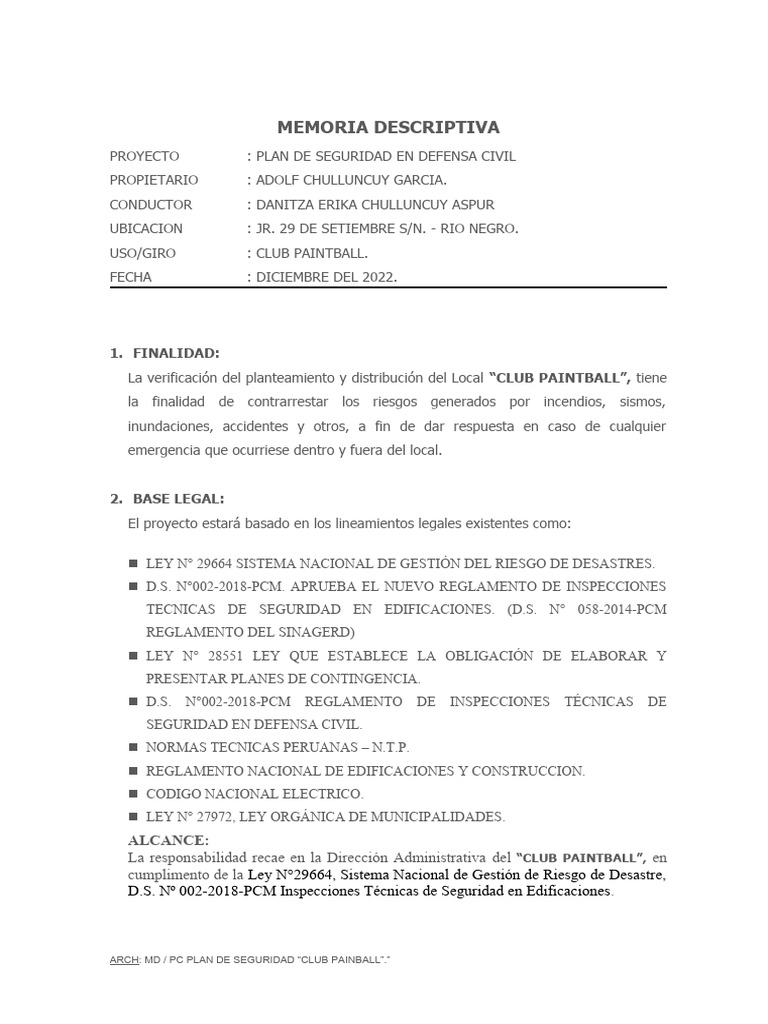 2022 Mem. Des. Plan de Seguridad Club Paintball | PDF | Defensa Civil ...