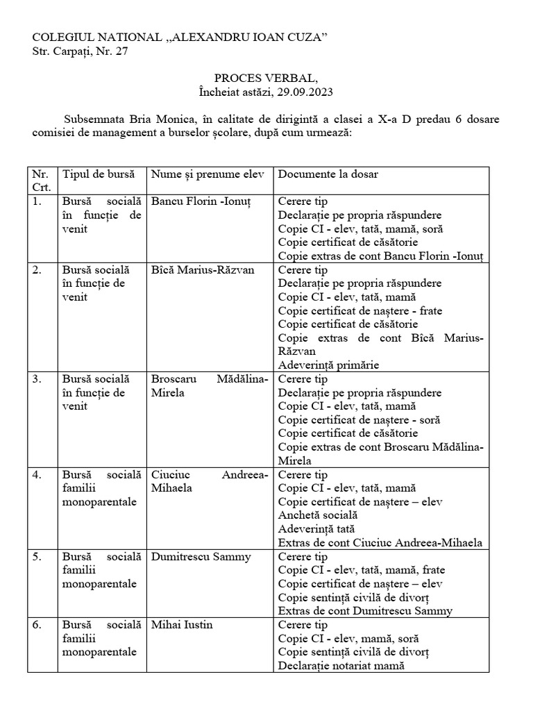 Proces Verbal Burse | PDF