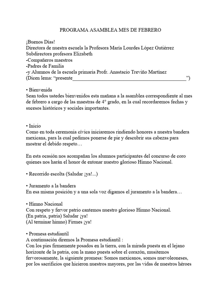 Programa Asamblea Mes de Febrero | PDF