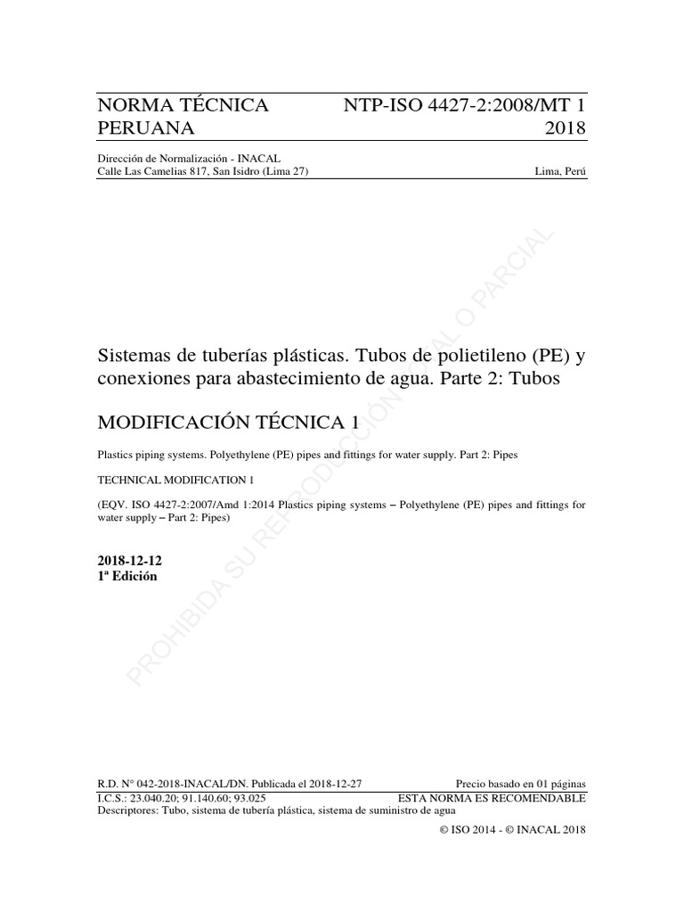 Ntp Iso 4427 2 MT 1 Descargar Gratis PDF Organizaci n Internacional