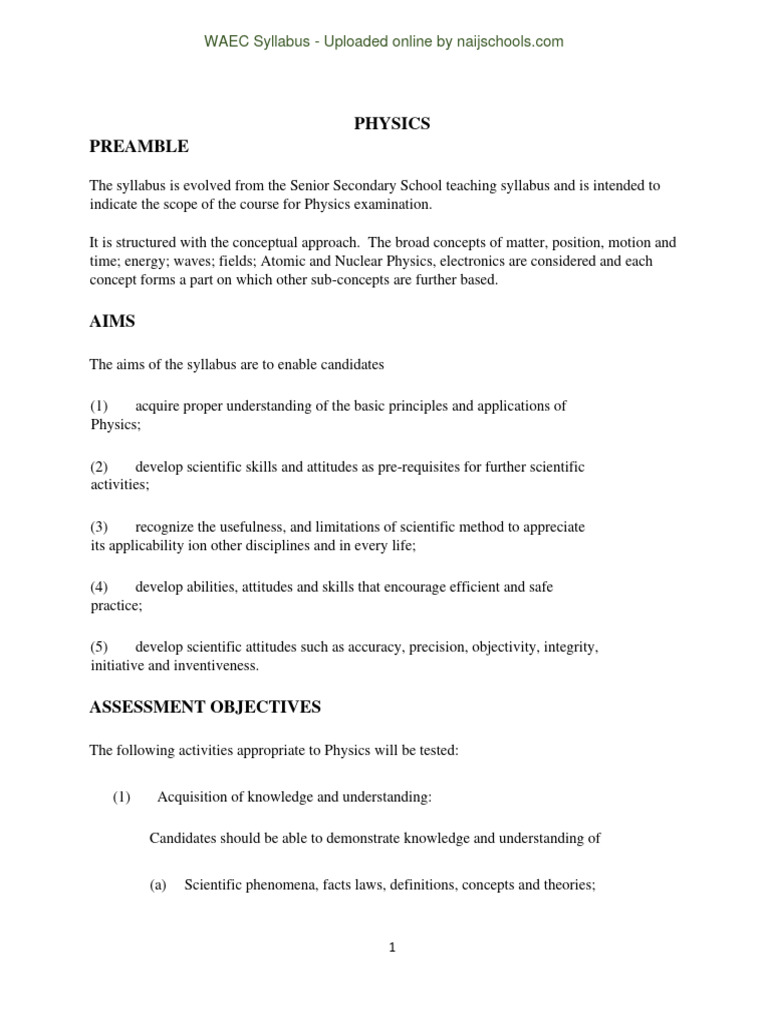 WAEC-Syllabus-for-Physics | PDF | Acceleration | Magnetic Field