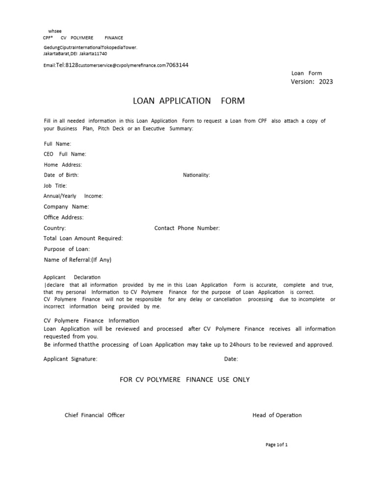 CV Polymere Finance -Loan Application Form-page-0 | PDF