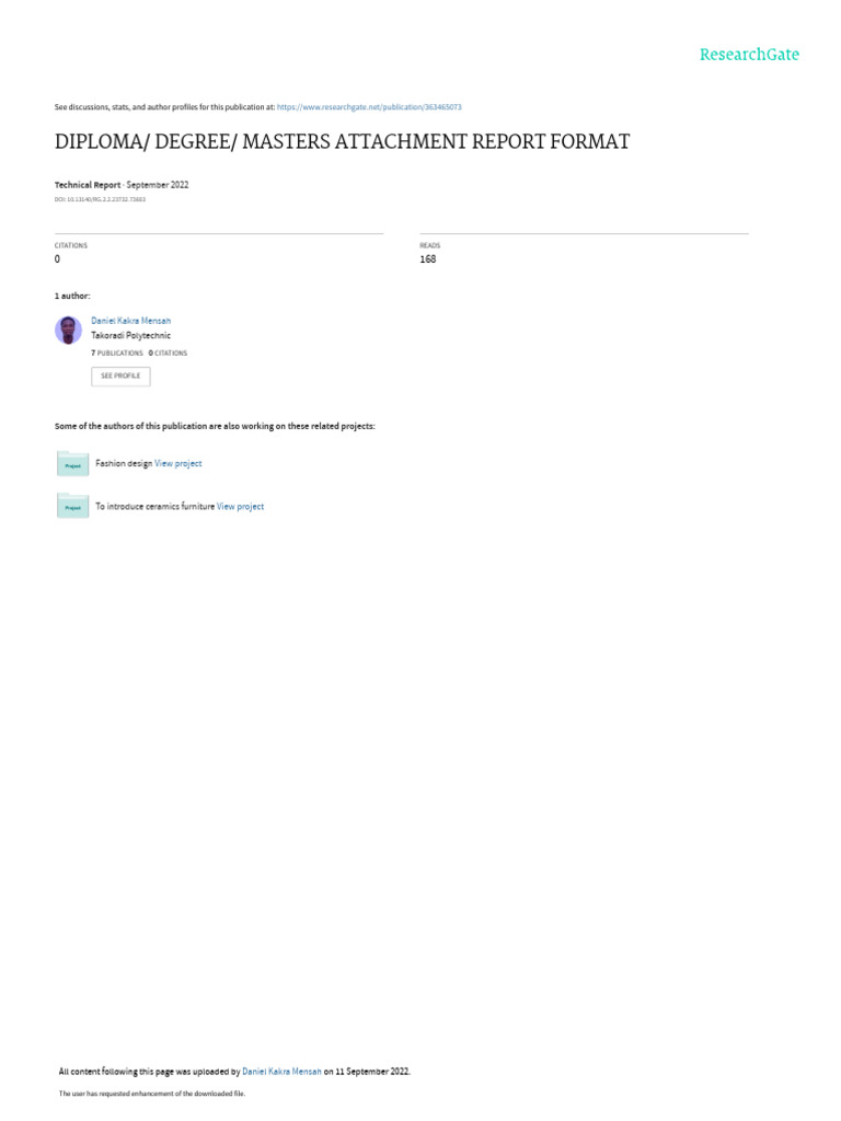 Diploma/ Degree/ Masters Attachment Report Format: September 2022 | PDF ...