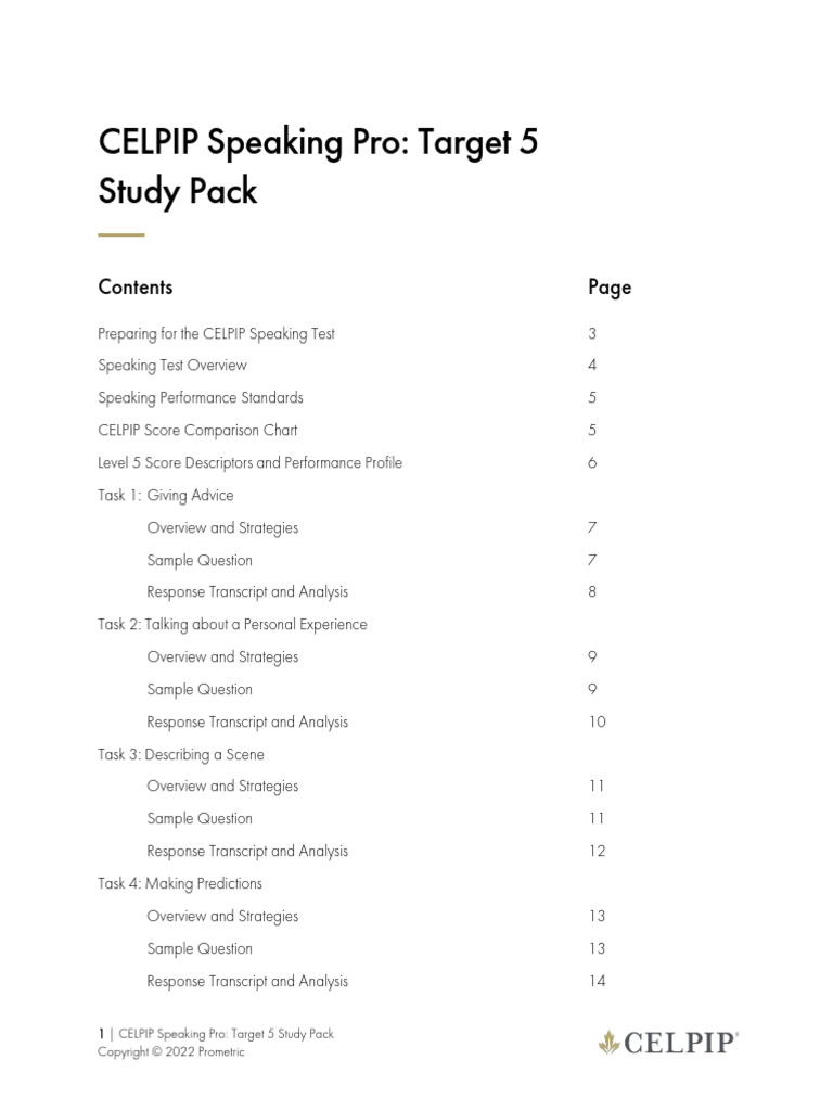 1 - CELPIP Speaking Pro: Target 5 Study Pack | PDF | Vocabulary | Word