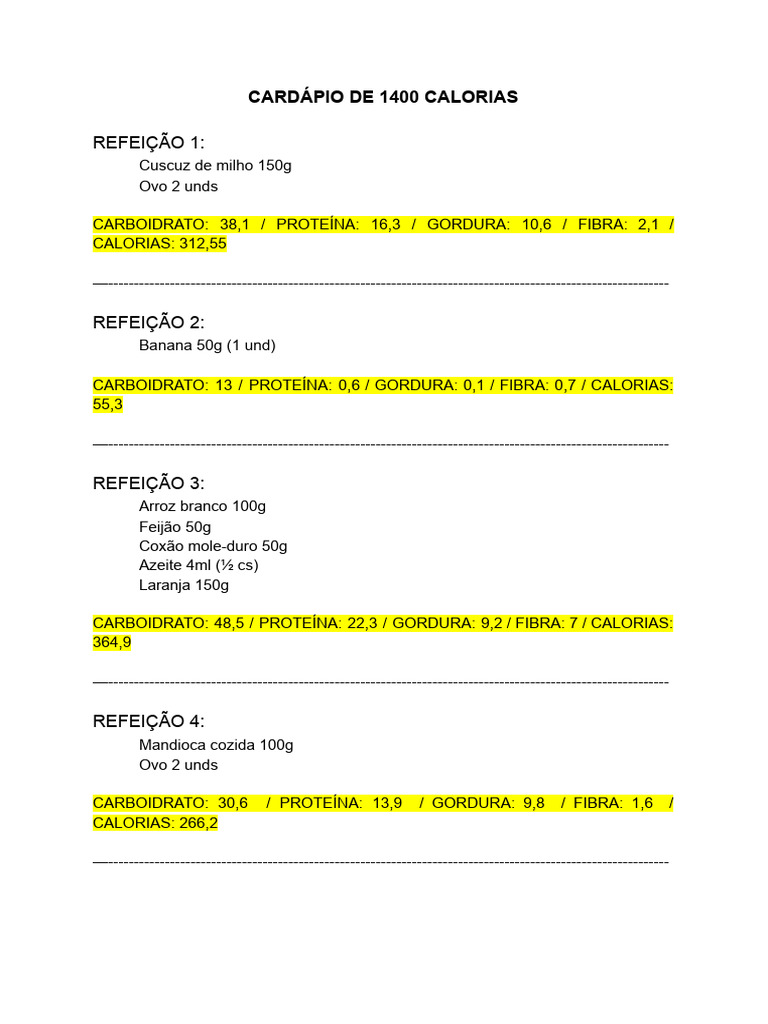 1400 Calorias | PDF