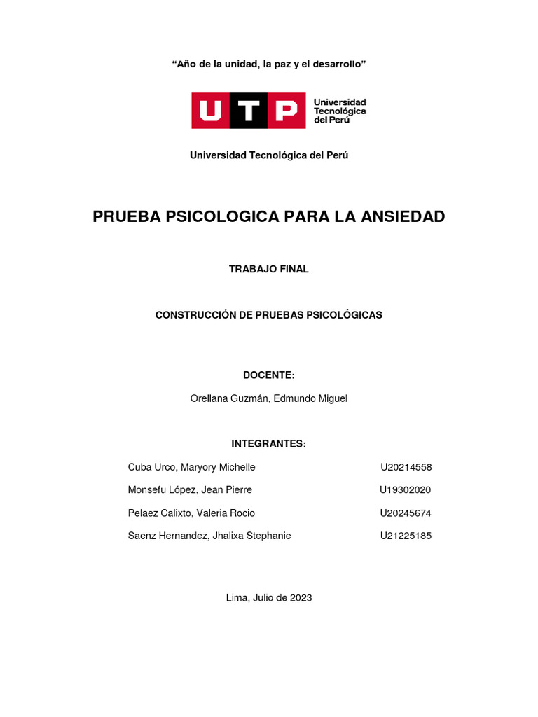 Trabajo Final - Construcción de Pruebas Psicológicas | Descargar gratis PDF | Las emociones ...