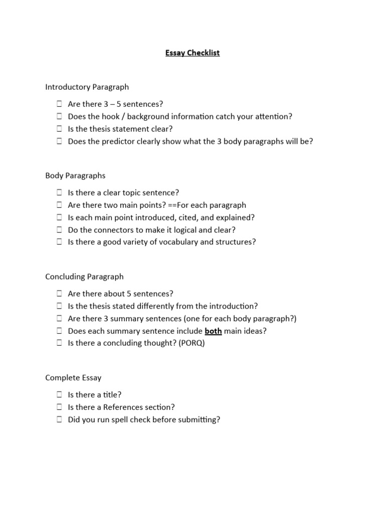 Essay Checklist | PDF