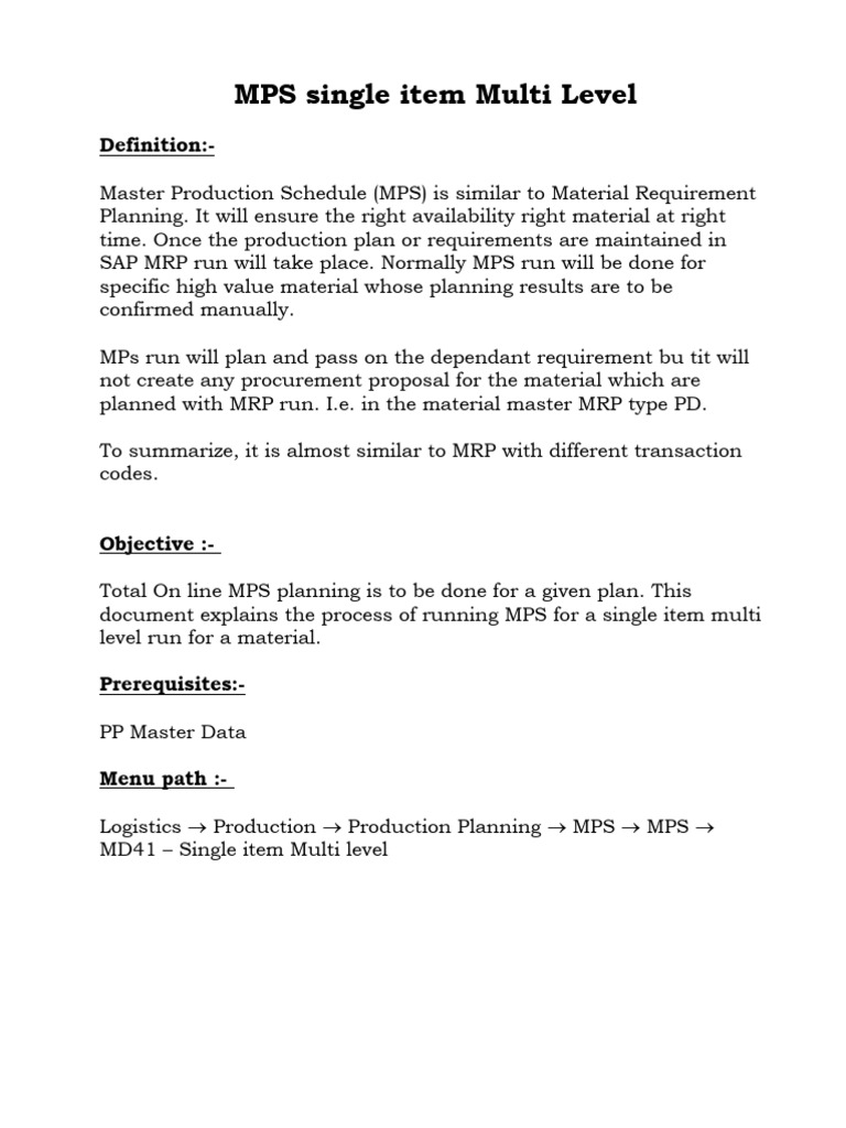 MD41-MPS Single Item Multi Level | PDF