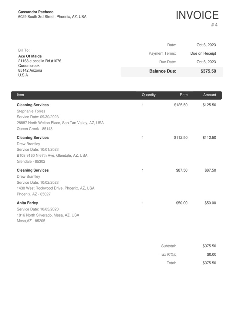 Cassandra Pacheco Invoice # 4 | PDF